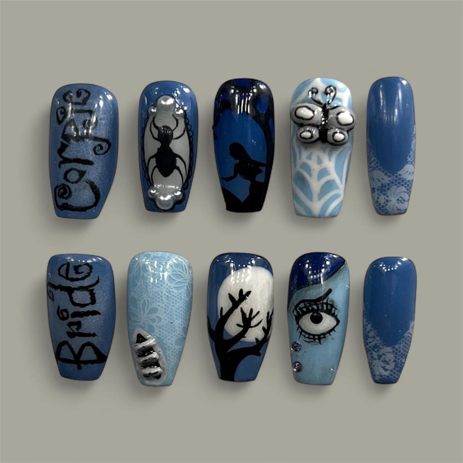 Handmade Custom Corpse Bride Inspired Press on Nails | 3D | Detailed ...