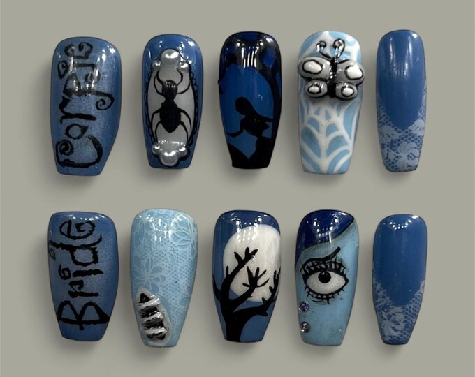 Handmade Custom Corpse Bride Inspired Press on Nails | 3D | Detailed ...