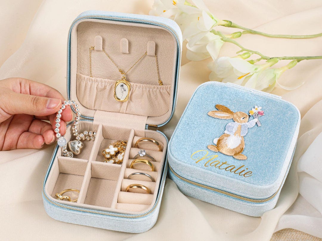 Personalized Velvet Jewelry Box,velvet Jewelry Box With Bunny ...
