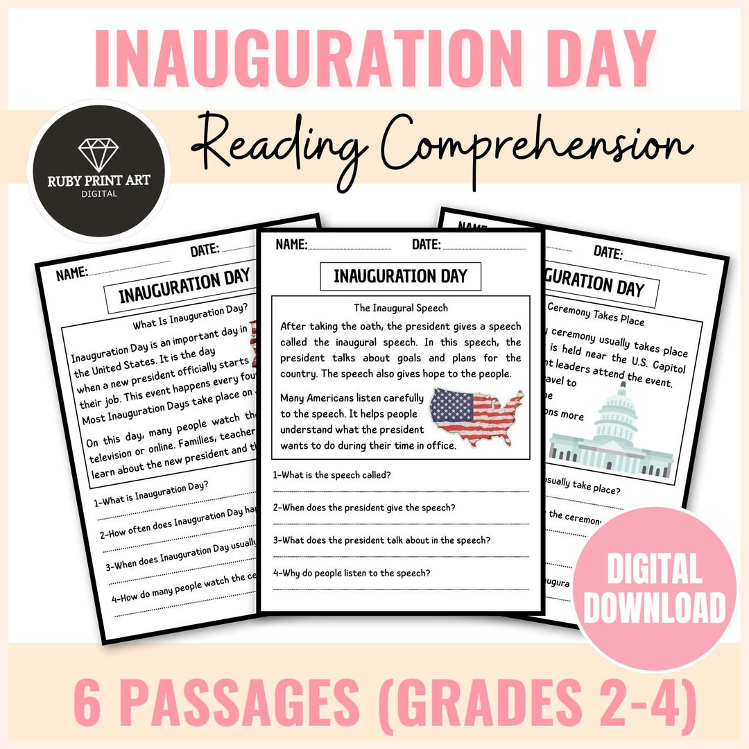 Inauguration Day Reading Comprehension Worksheets Grades 2-4 ...
