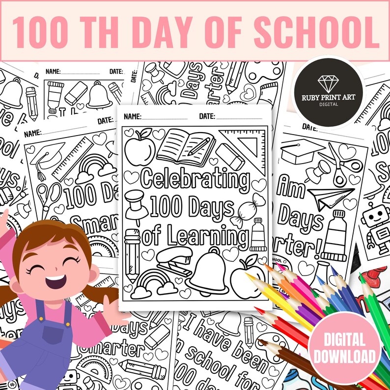 100th Day of School Coloring Page Kids Classroom Activity 10 Fun ...