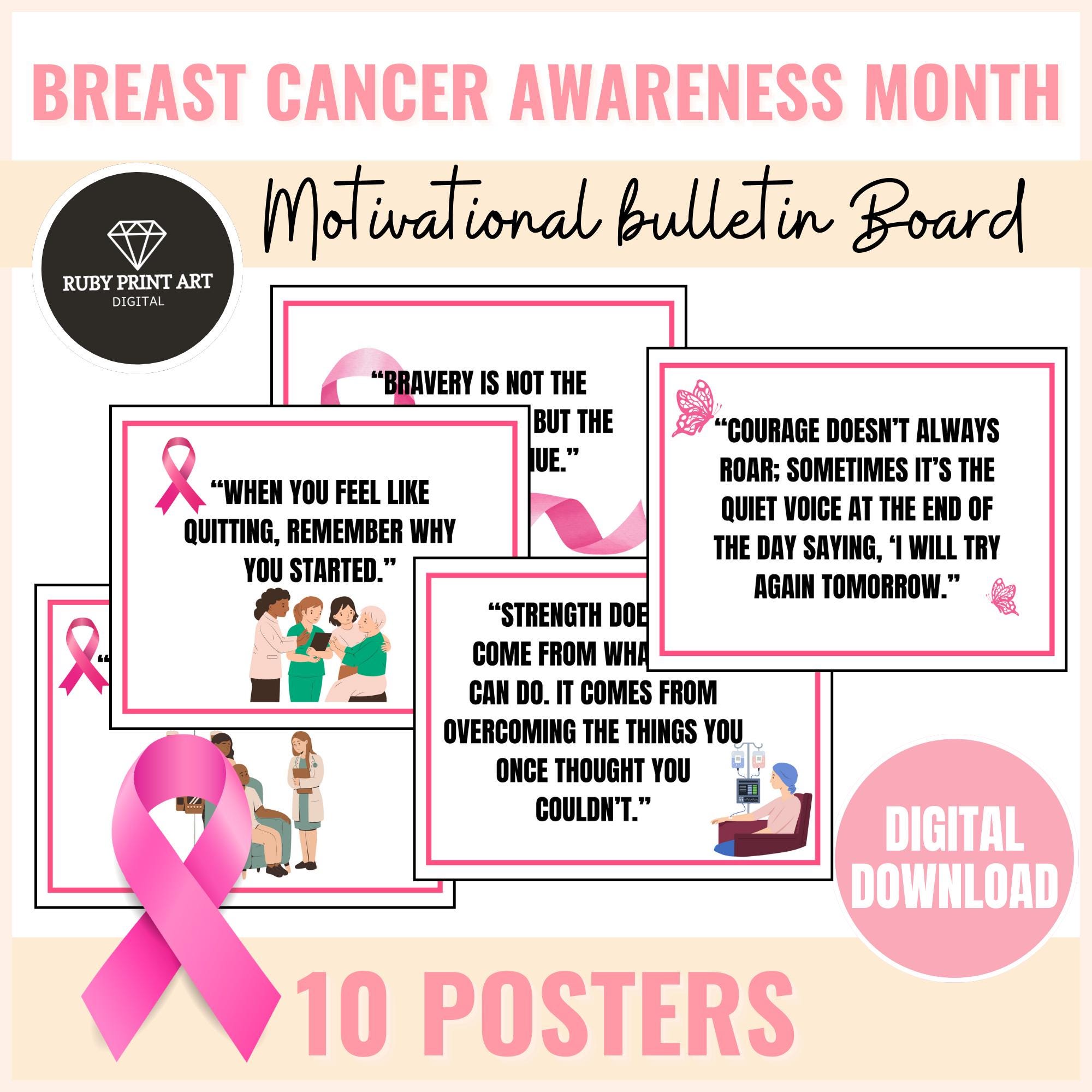 Breast Cancer Awareness Month Posters-pink Ribbon-inspirational ...