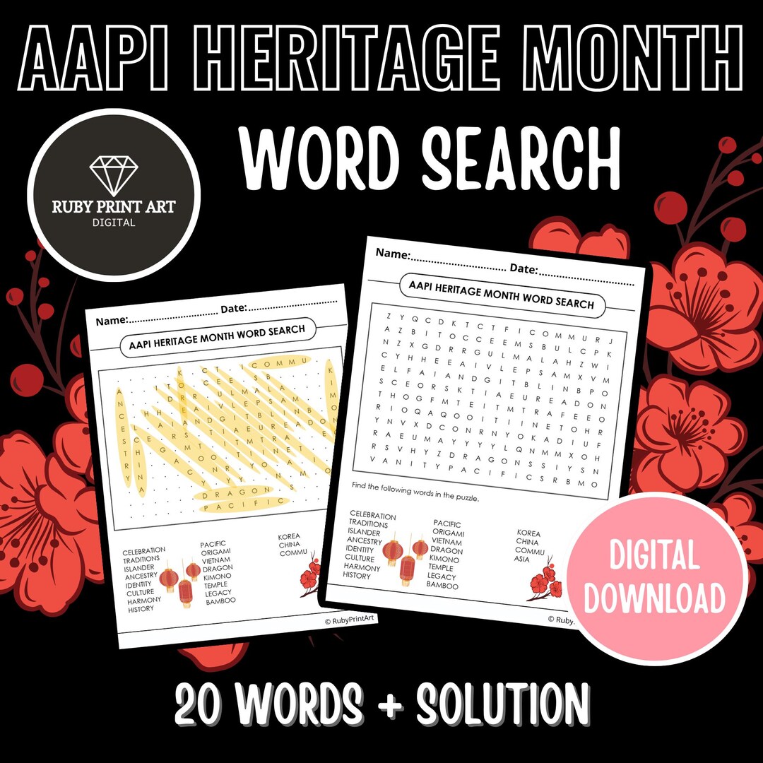 AAPI Heritage Month Word Search-asian American & Pacific Islander ...