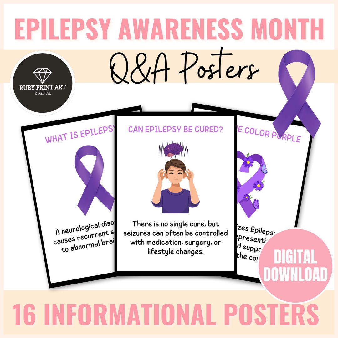 Epilepsy Awareness Month Informational Posters-purple Ribbon-fact ...