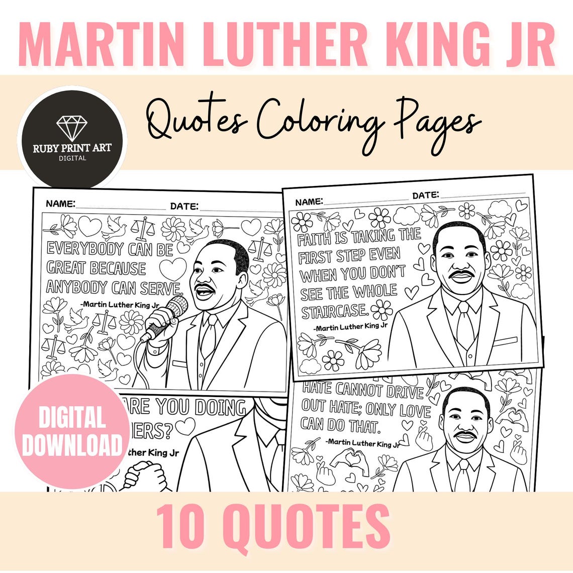 Martin Luther King Jr Quote Coloring Page MLK Day Activity Black ...