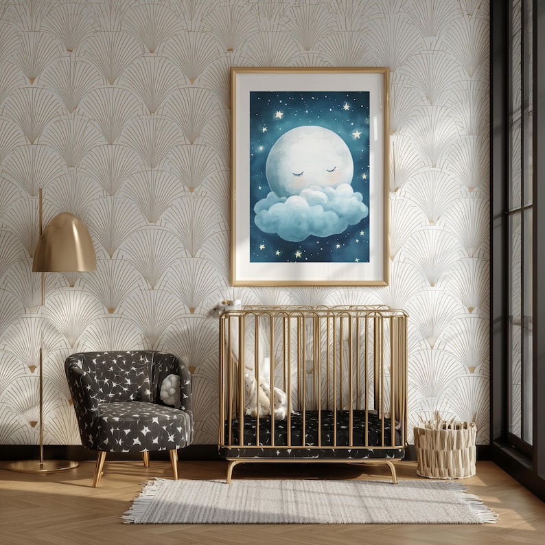 Sun Moon Nursery Wall Art Set, Watercolor Celestial Prints (digital ...