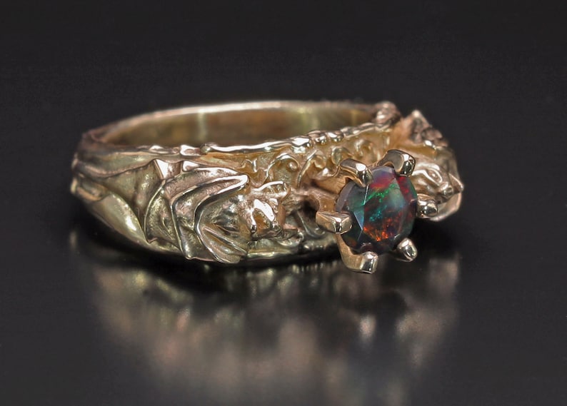 14 Kt Gold Bat Ring Black Opal Luxury Goth Wedding Ring - Etsy