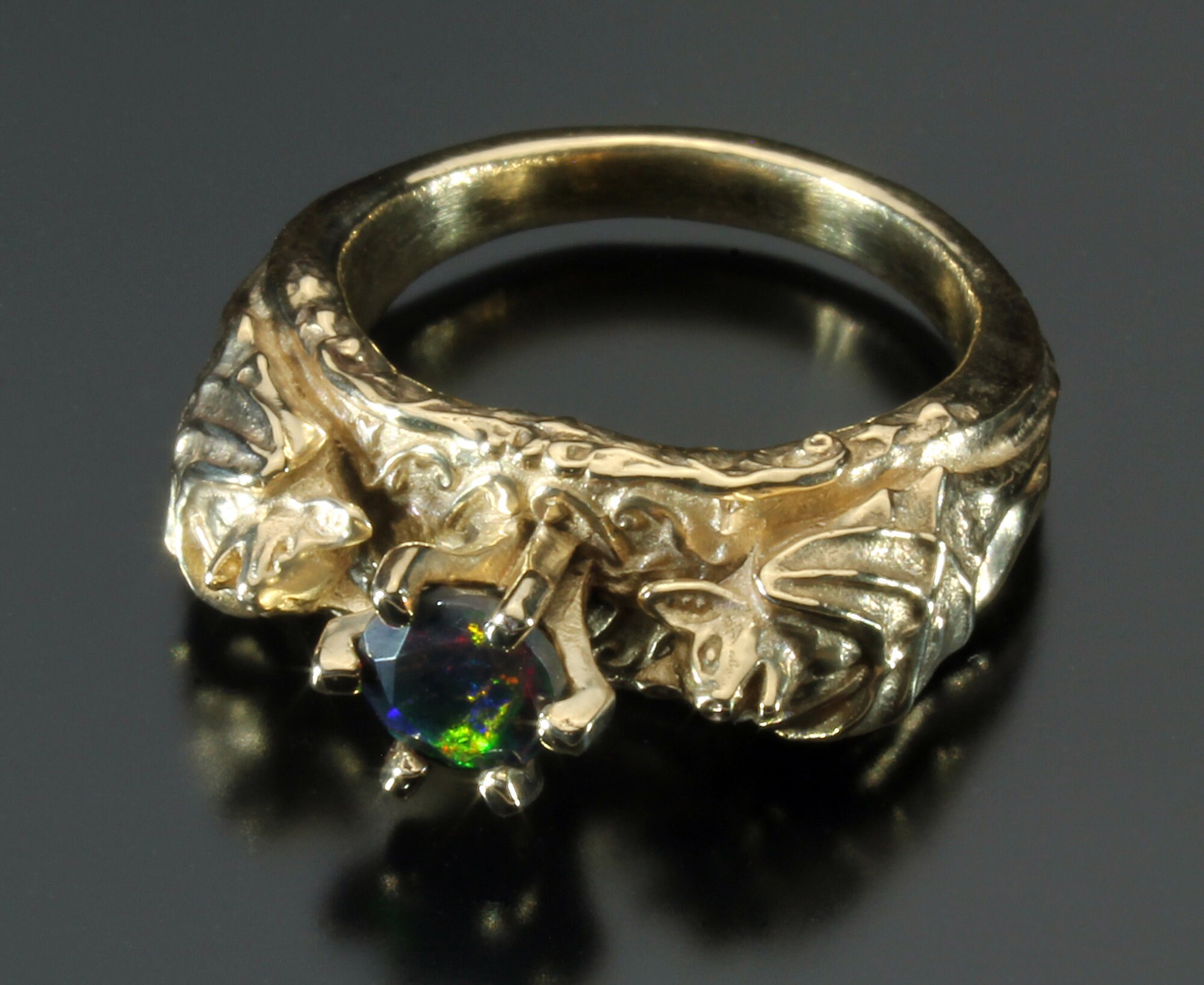 14 Kt Gold Bat Ring Black Opal, Luxury Goth Wedding Ring, Gothic ...