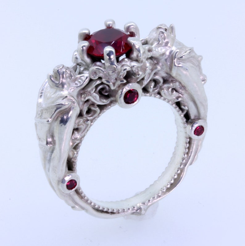 Bat Scroll Ring Rubies Gothic Engagement Wedding Ring Victorian ...