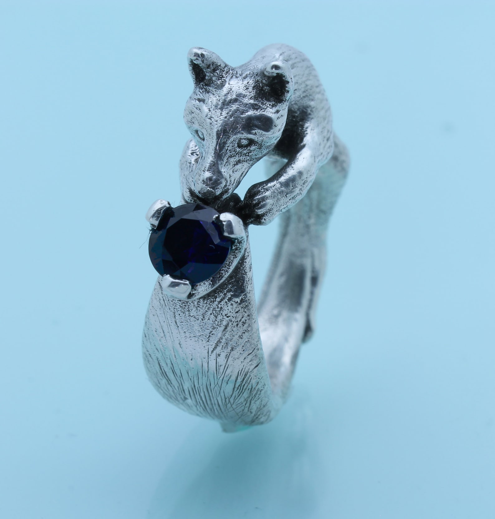 Fox Ring Blue Sapphire Fox Jewelry Engagement Ring Fox Tail Cosplay ...