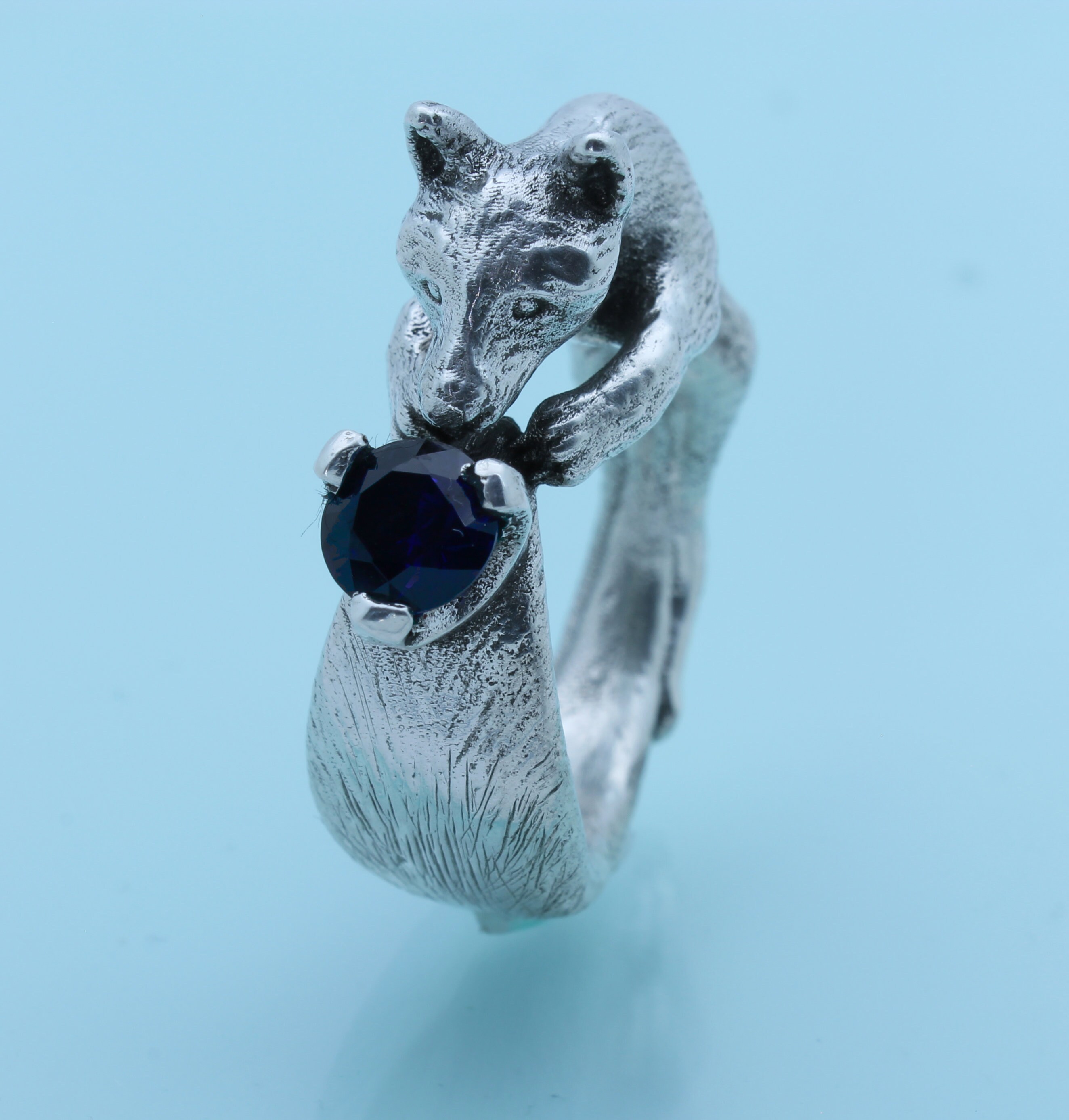 Fox Ring Blue Sapphire Fox Jewelry Engagement Ring Fox Tail Cosplay ...