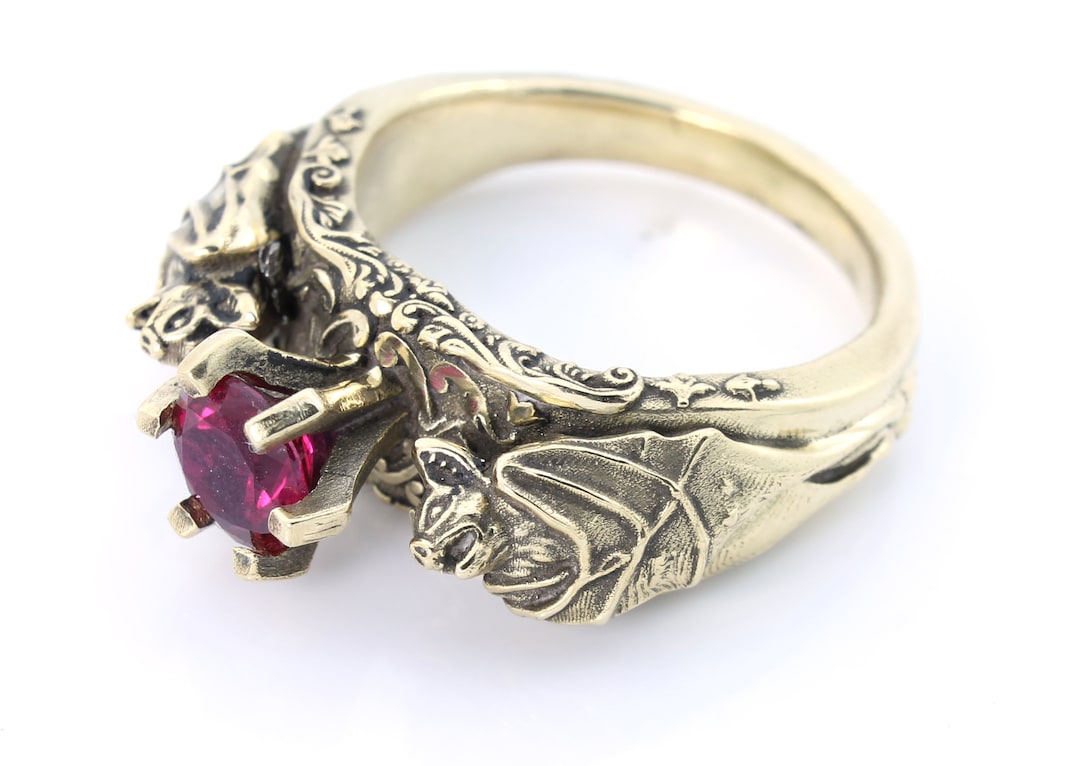 14 Kt Gold Bat Ring With Ruby, Luxury Goth Wedding Ring, Gothic ...