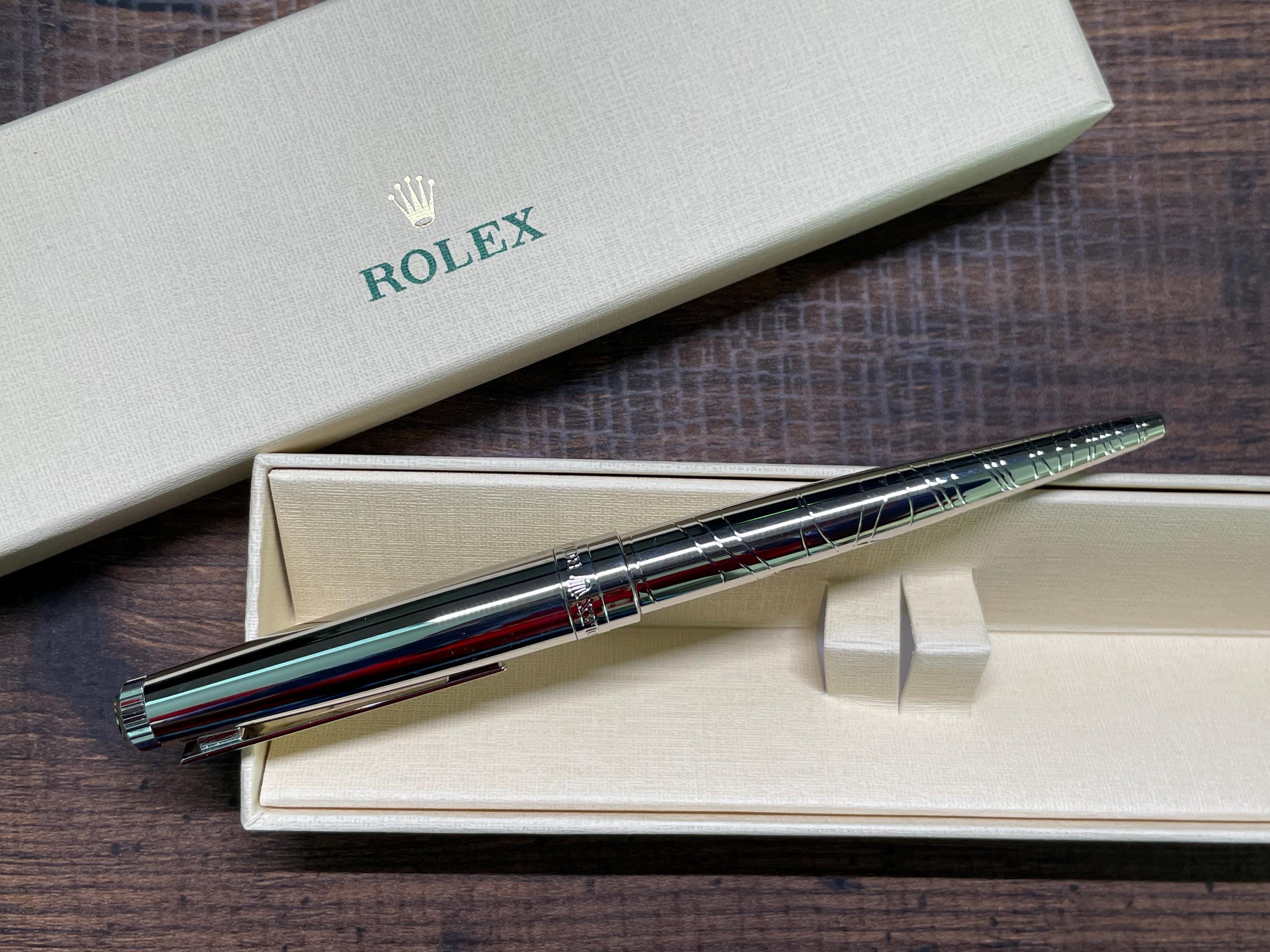 Rolex Vintage Silver Ballpoint Pen Platinum Finish WAVE PATTERN in Box ...