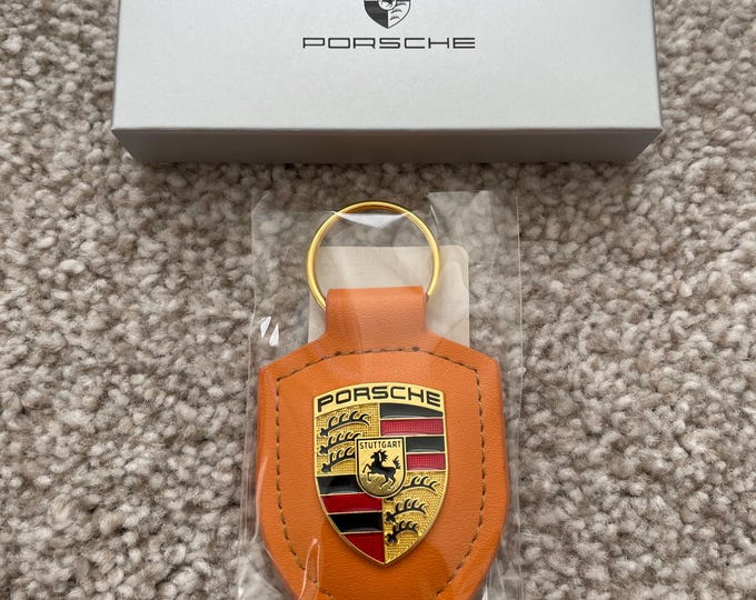 PORSCHE Original Leather Crest Key Ring Fob Chain, Orange, WAP0500920E ...