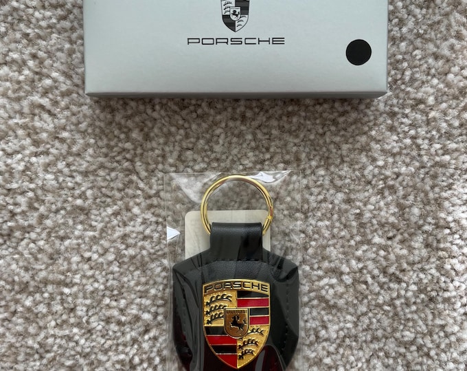PORSCHE Original Leather Crest Key Ring Fob Chain, Black, WAP0500920E ...