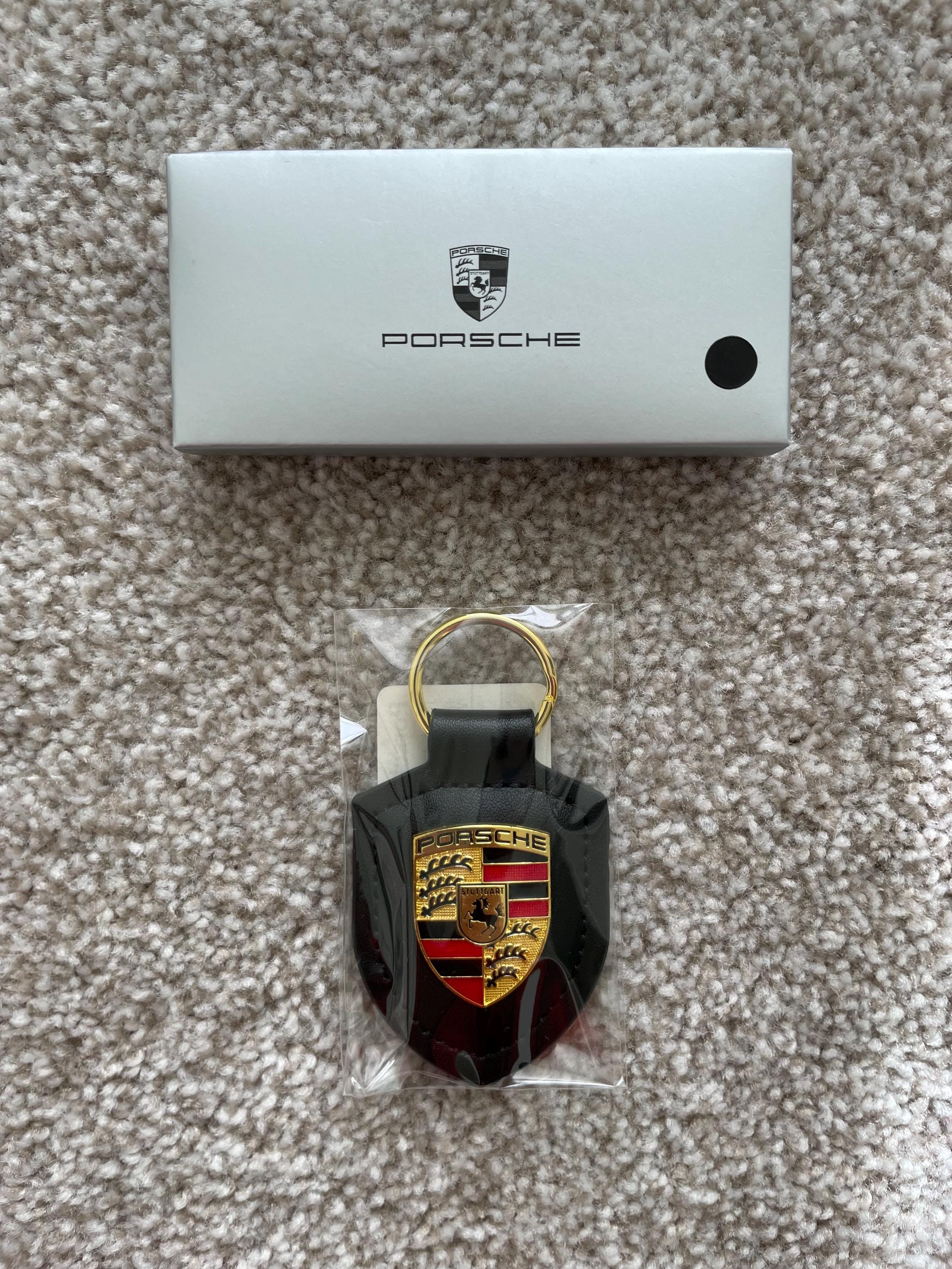 PORSCHE Original Leather Crest Key Ring Fob Chain, Black, WAP0500920E ...