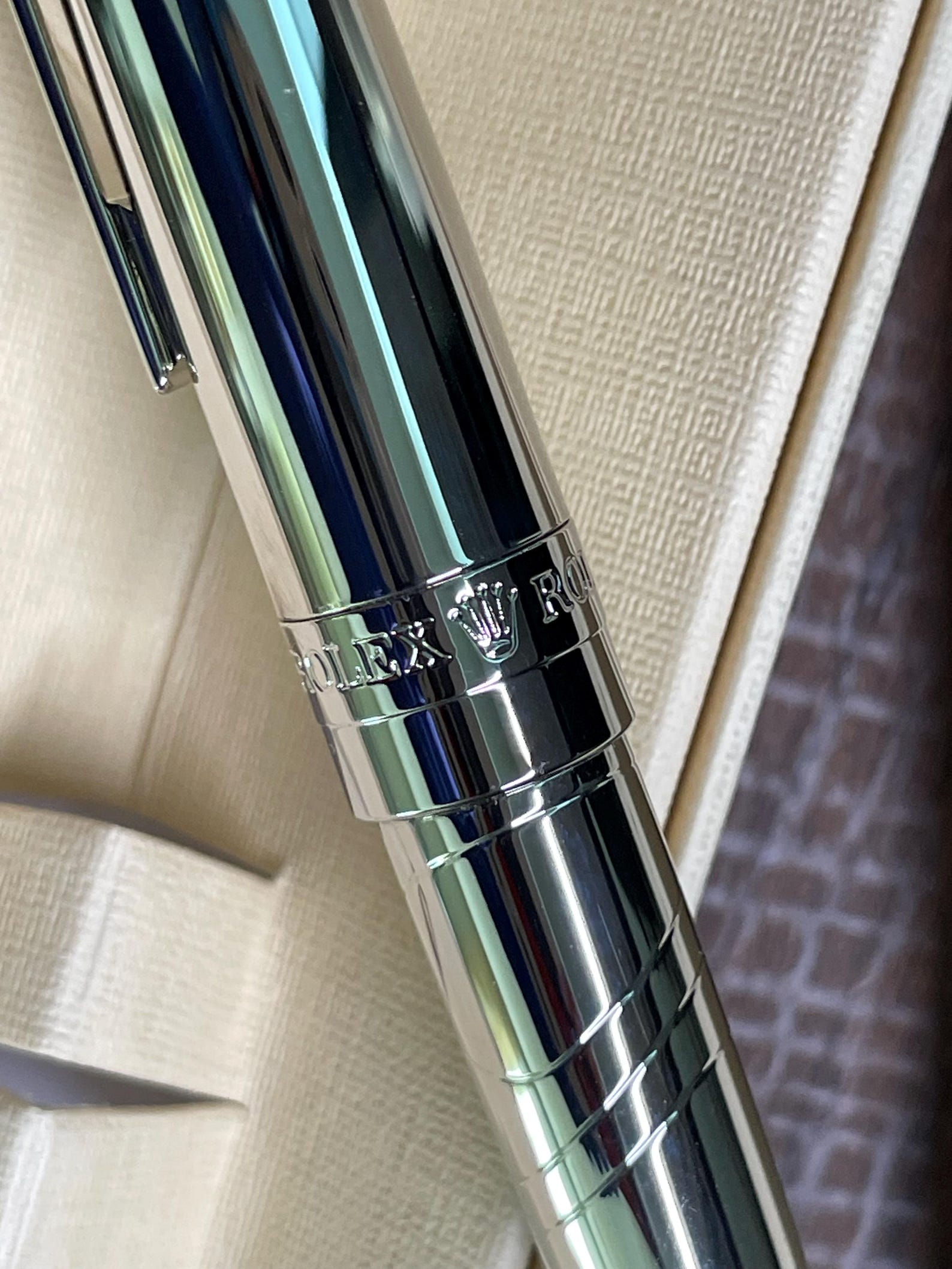 Rolex Vintage Silver Ballpoint Pen Platinum Finish WAVE PATTERN in Box ...