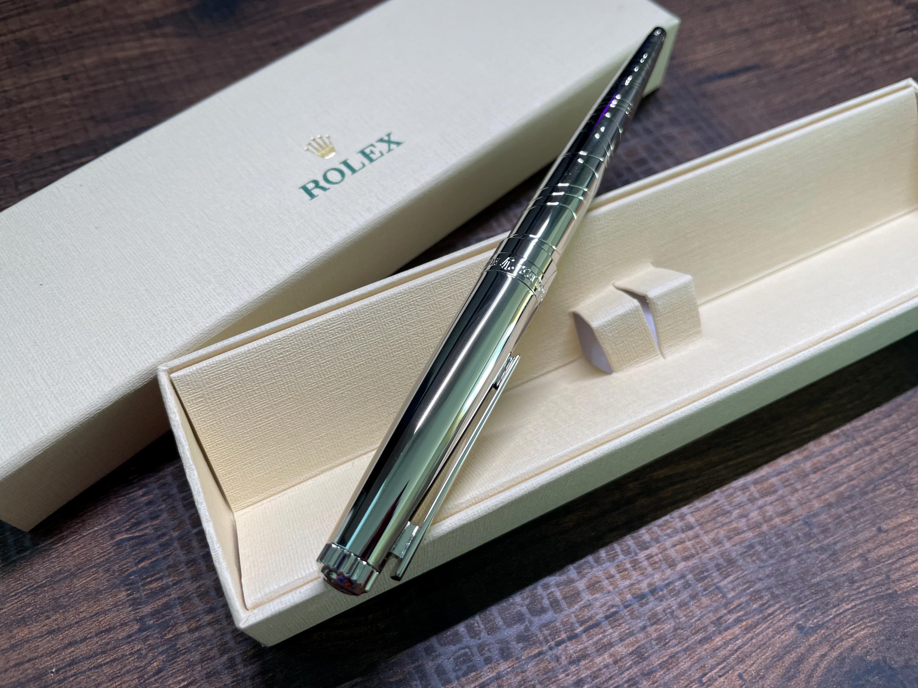 Rolex Vintage Silver Ballpoint Pen Platinum Finish WAVE PATTERN in Box ...