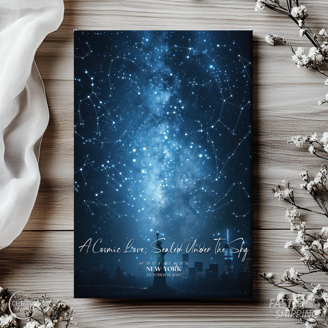 Personalized New York Star Map Night Sky, Custom Wedding Gift Canvas ...