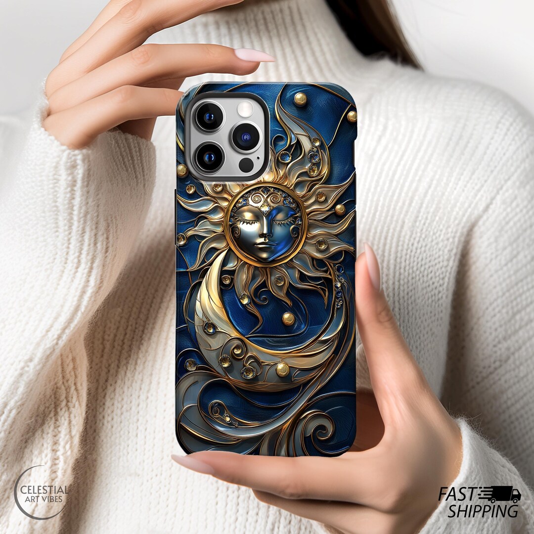 Celestial Moon Stained Glass Phone Case, Crescent Moon Tough Phone Case ...