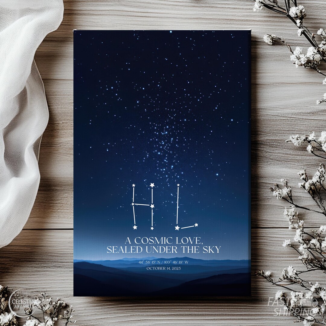 Personalized Night Sky Star Map, Custom Wedding Gift Canvas, Birthday ...