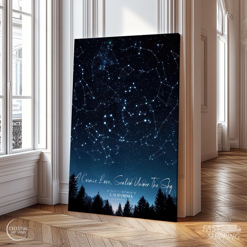 Personalized Night Sky Star Map, Custom Wedding Gift Canvas, Birthday ...