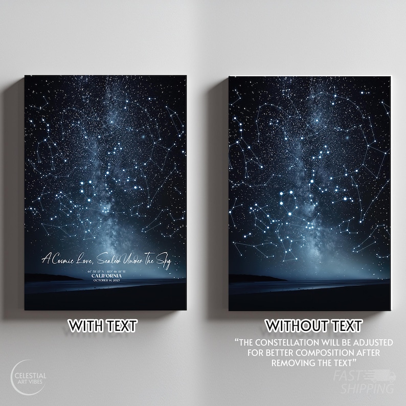 Personalized Night Sky Star Map, Custom Wedding Gift Canvas, Birthday ...