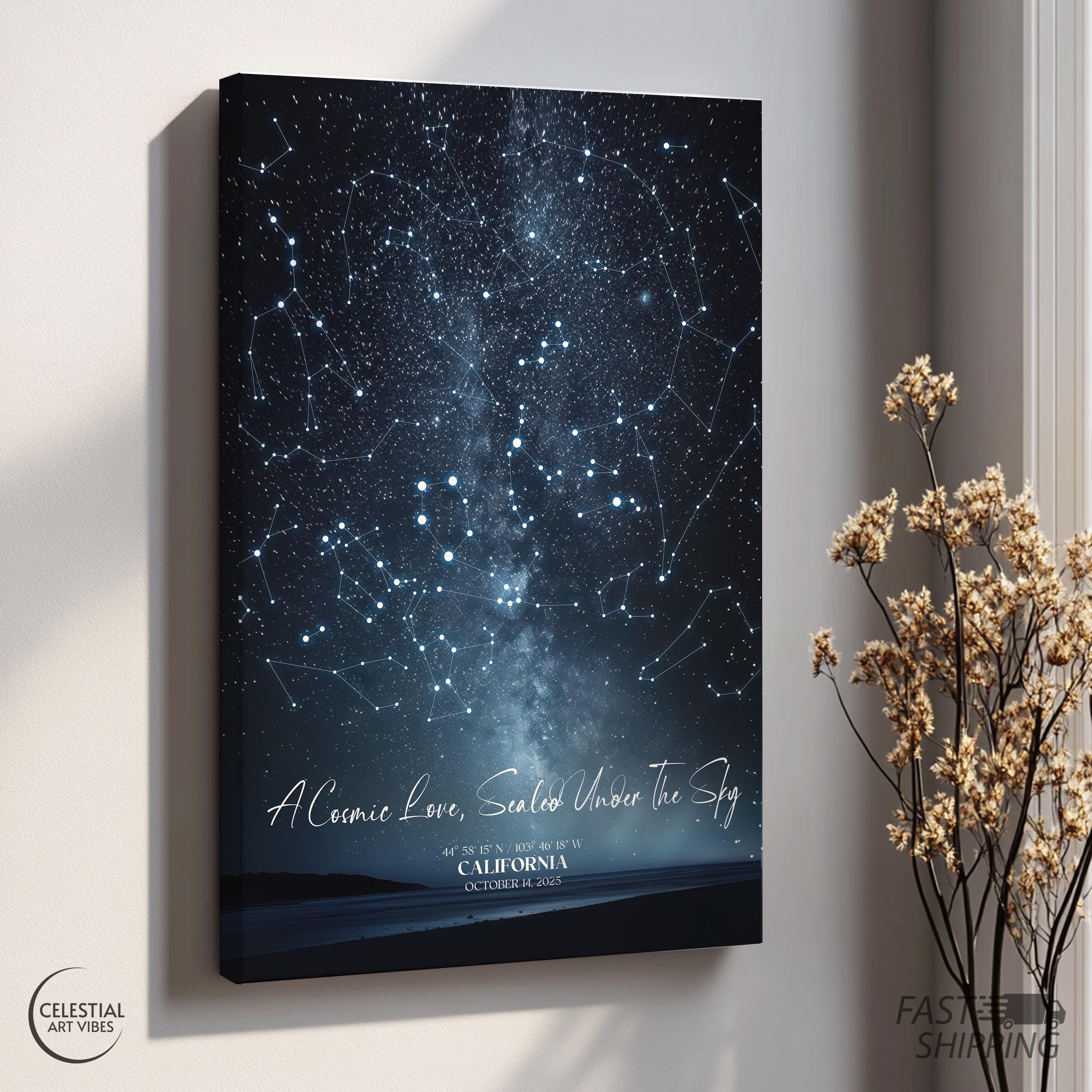 Personalized Night Sky Star Map, Custom Wedding Gift Canvas, Birthday ...