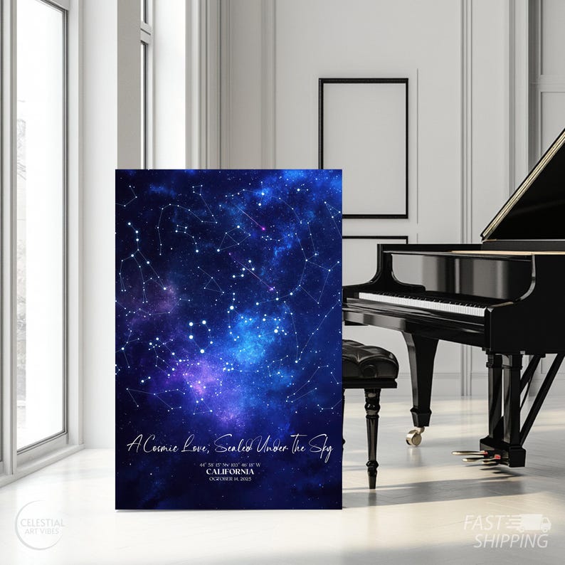 Personalized Night Sky Star Map, Custom Wedding Gift Canvas, Birthday ...