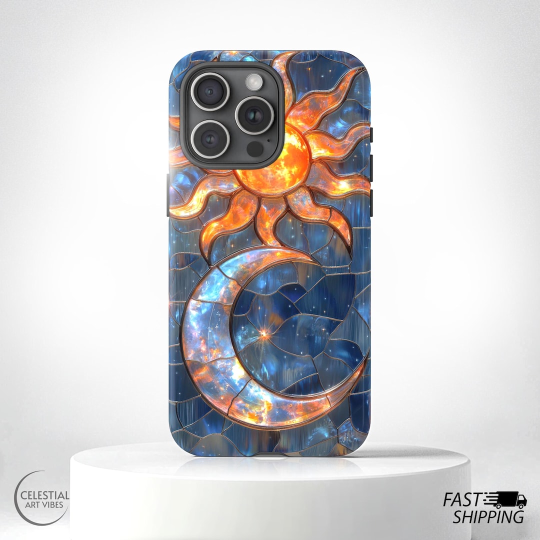 Celestial Opalescent Moon Phone Case, Iridescent Stained Glass Tough ...