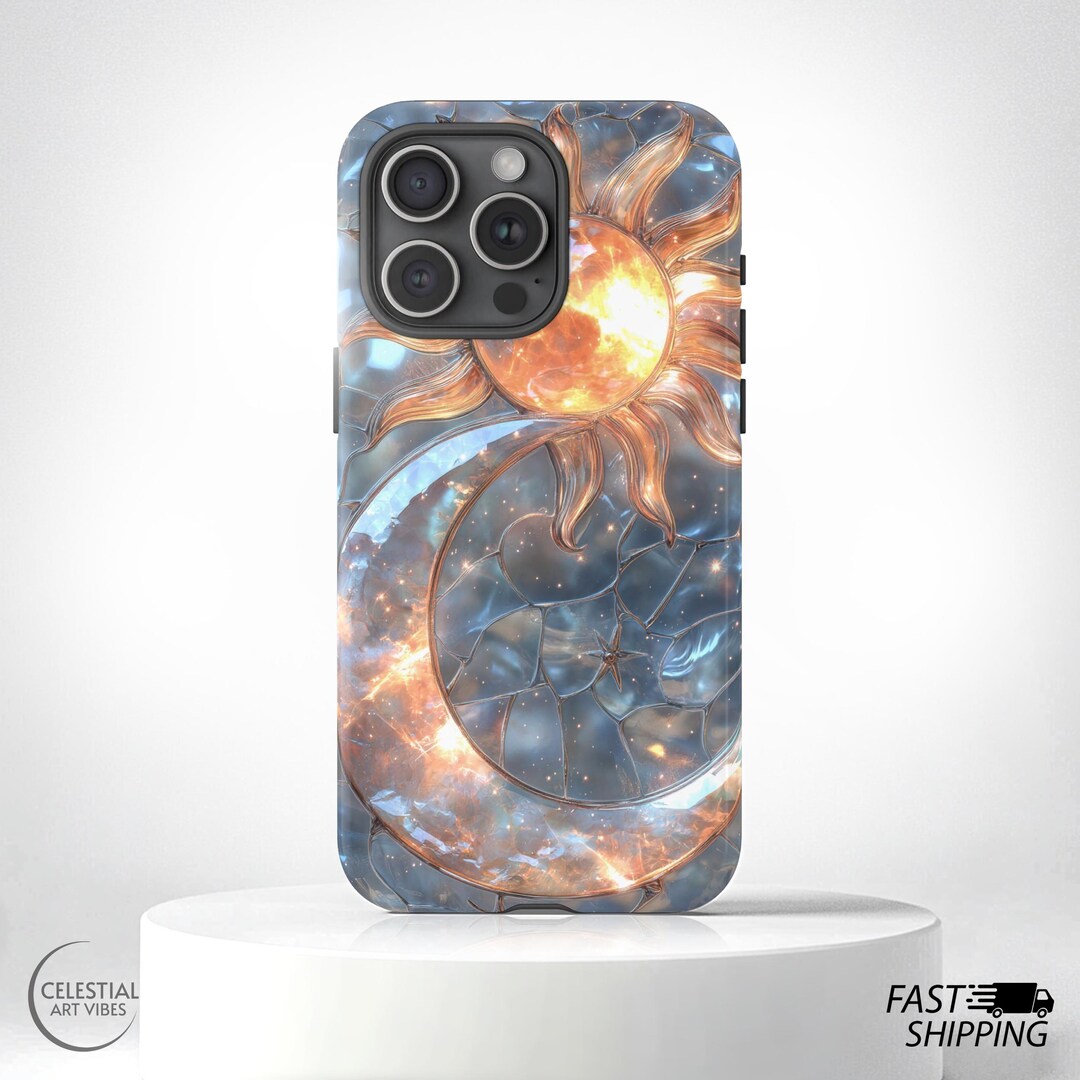 Celestial Opalescent Moon Phone Case, Iridescent Stained Glass Tough ...