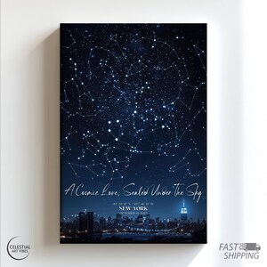 Personalized New York Star Map Night Sky, Custom Wedding Gift Canvas ...