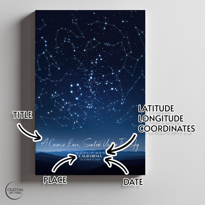 Personalized Night Sky Star Map, Custom Wedding Gift Canvas, Birthday ...