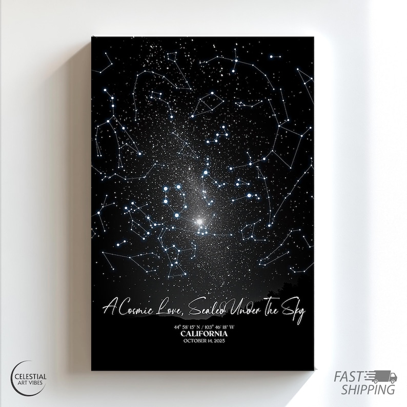 Personalized Night Sky Star Map, Custom Wedding Gift Canvas, Birthday ...
