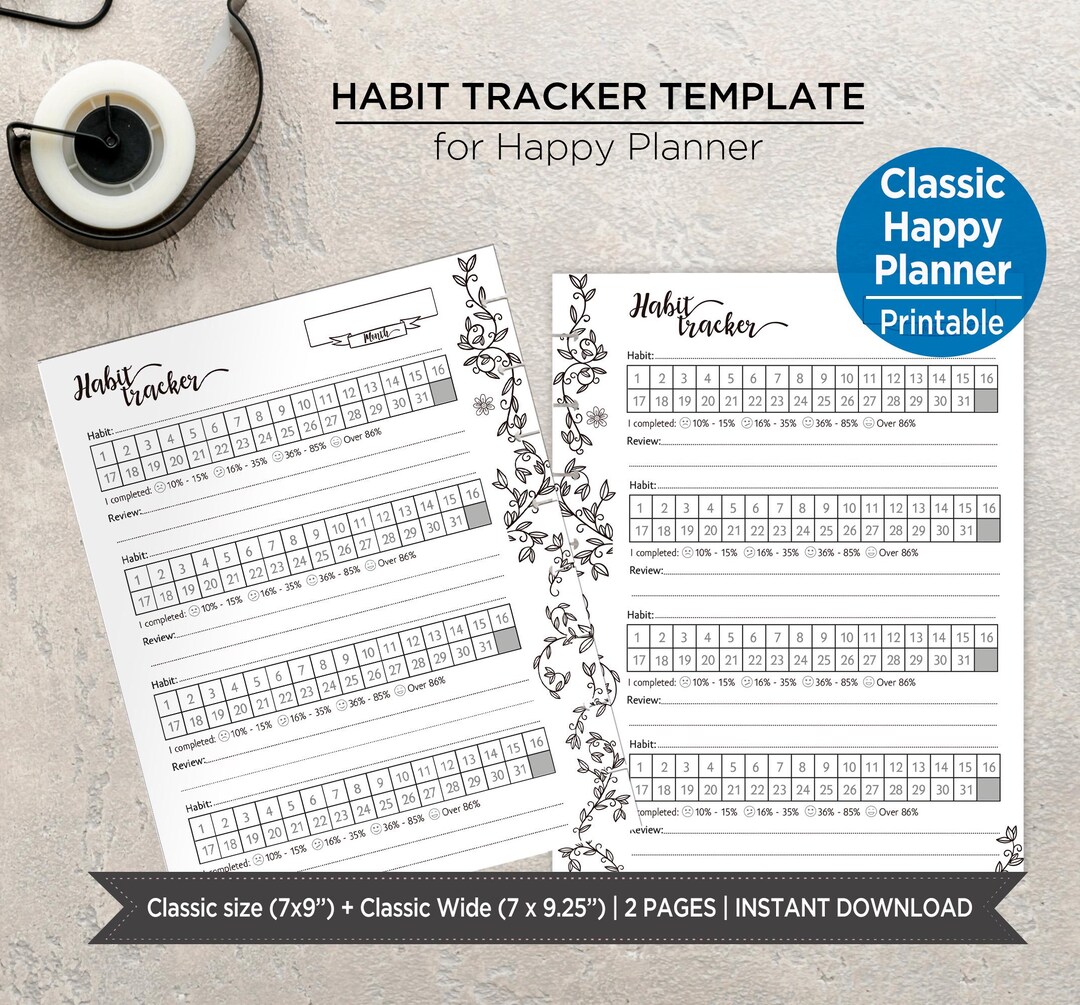Bullet Journal Monthly Habit Tracker Template | Habit Tracker Planner ...