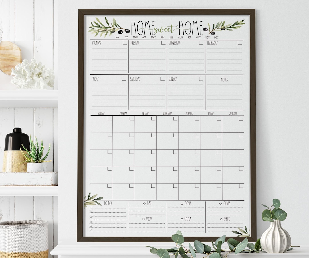 Weekly and Monthly Calendar Farmhouse Decor, Custom Wall Calendar ...