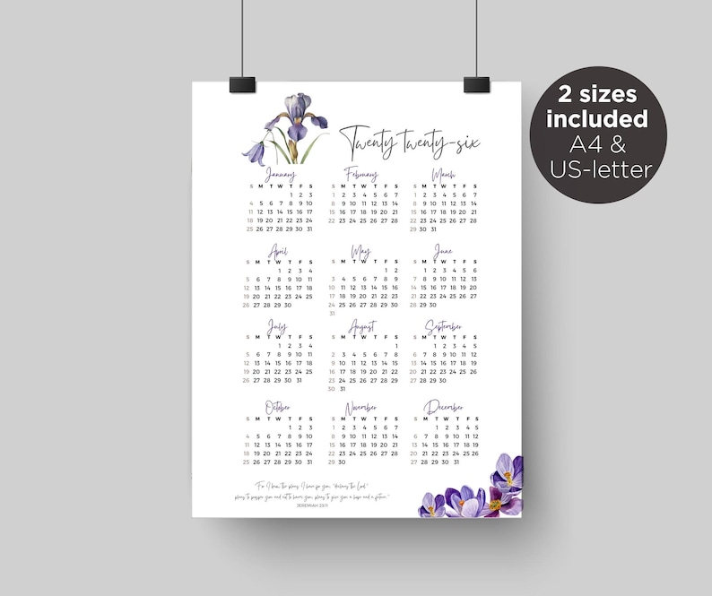 2026 Bible Verse Calendar Printable. Desk Calendar 2026 Printable, Size ...