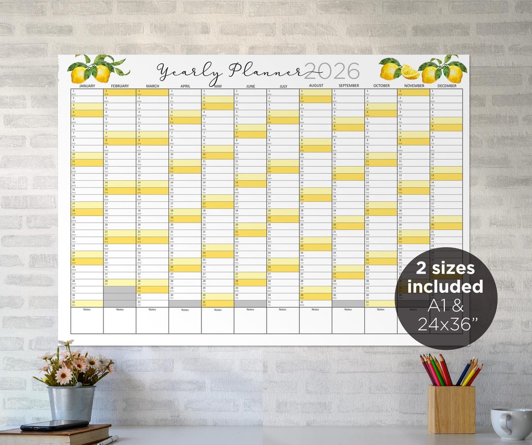 2026 Yearly Calendar Printable Lemon Decor| 2026 Wall Calendar, Sized ...