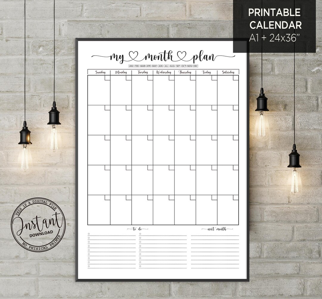 Perpetual Monthly Calendar to Print | Minimalist Large Wall Calendar ...