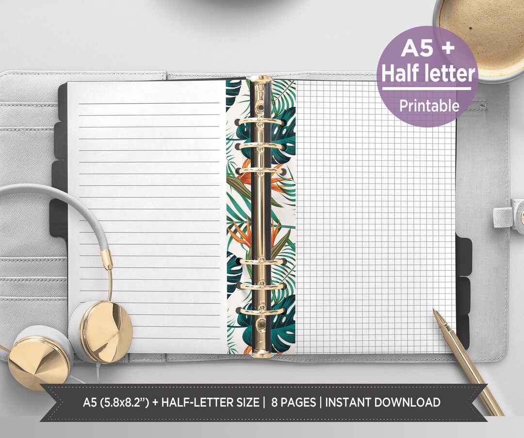 Notebook Paper Set: Graph, Dotted, Lined Paper | A5 + Half-page Planner ...
