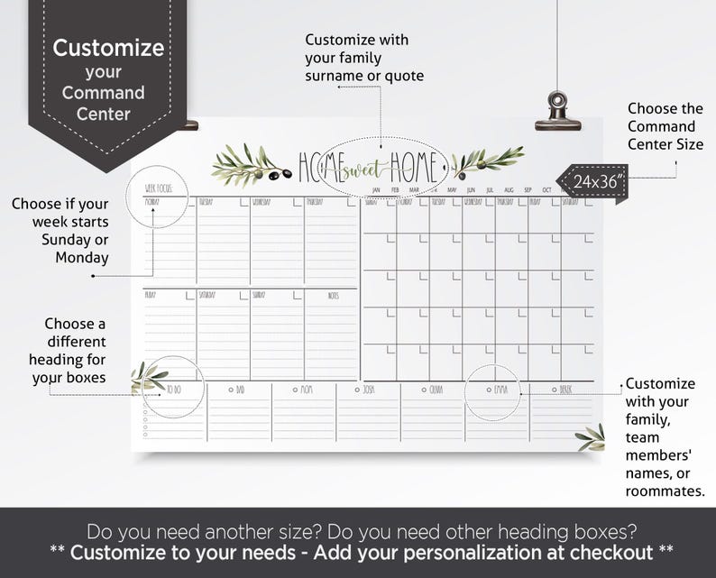 Weekly and Monthly Large Wall Calendar Farmhouse Decor Custom Family ...