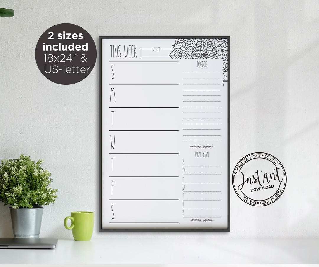Weekly Planner Printable Wall Hanging | Weekly Wall Calendar for Home ...
