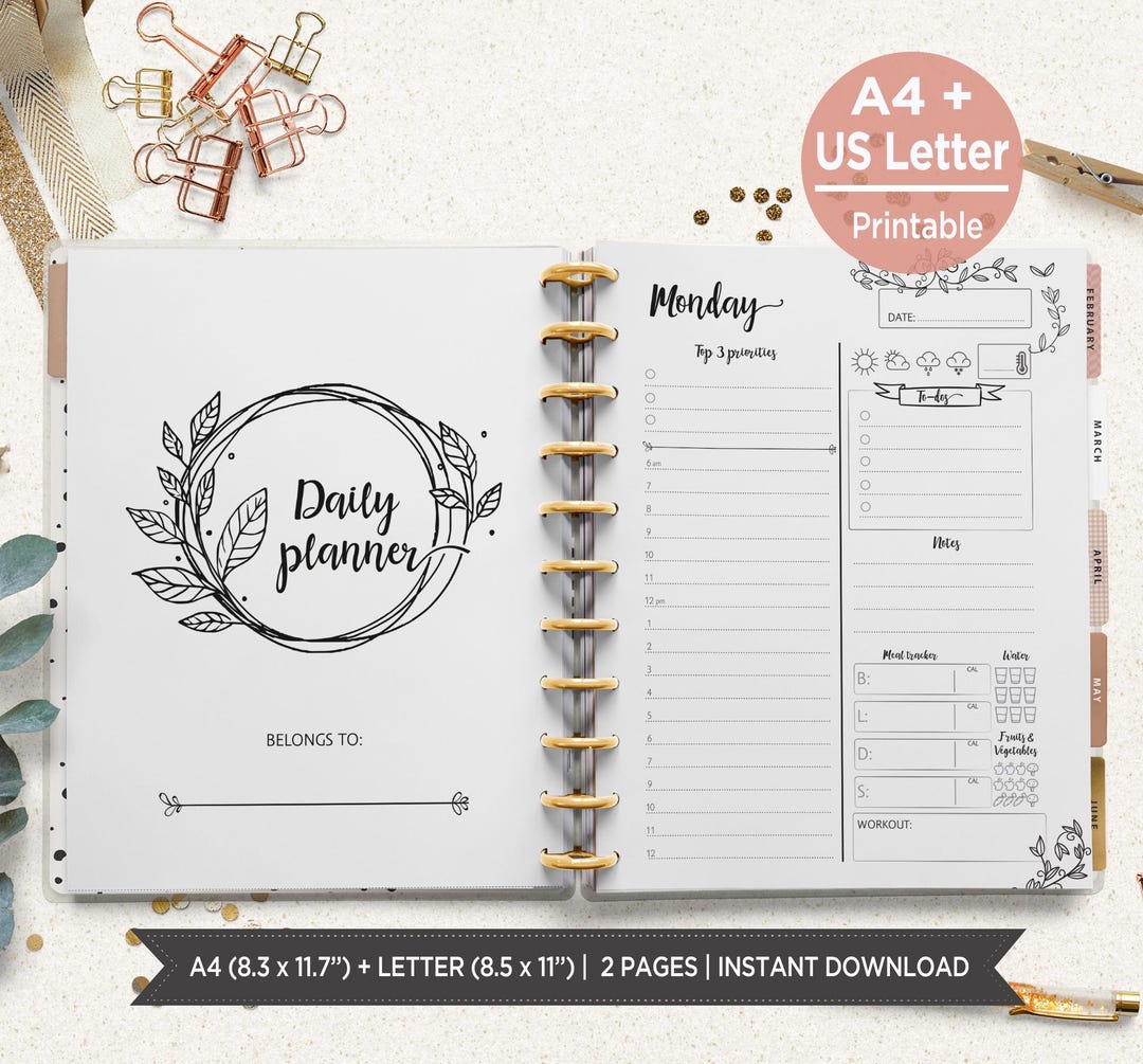 Daily Planner Printable for Bullet Journal | Daily Planner Inserts A4 ...