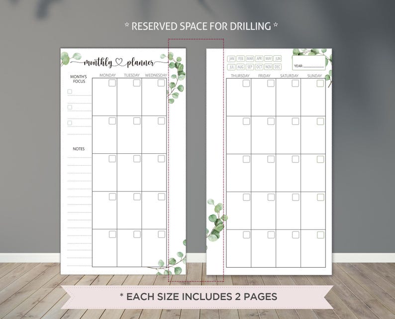 Monthly Calendar Planner Pages | Printable Monthly Planner Inserts ...