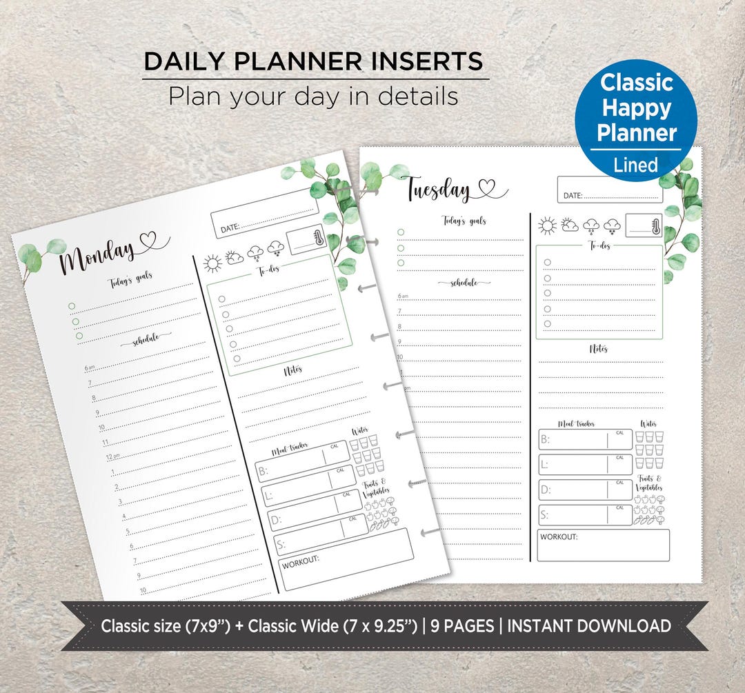 Eucalyptus Daily Planner Inserts Printable | Botanical Daily Pages ...