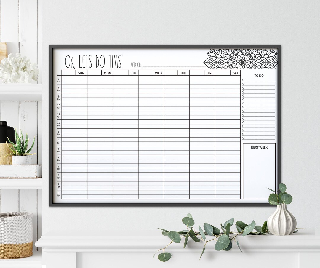 Weekly Hourly Planner Printable | Weekly Schedule, Mandala Art, Wall ...