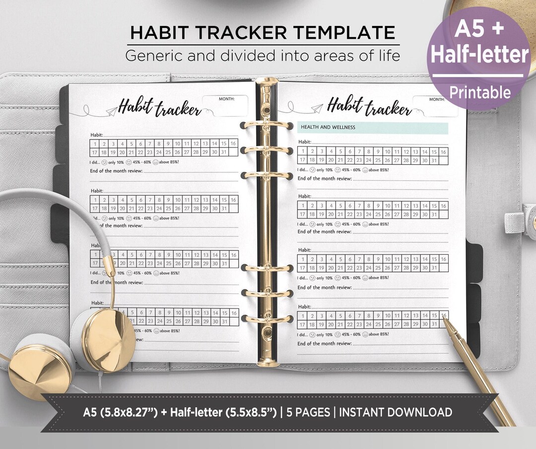 Habit Tracker Printable Bullet Journal Planner Inserts | Goal Tracker ...