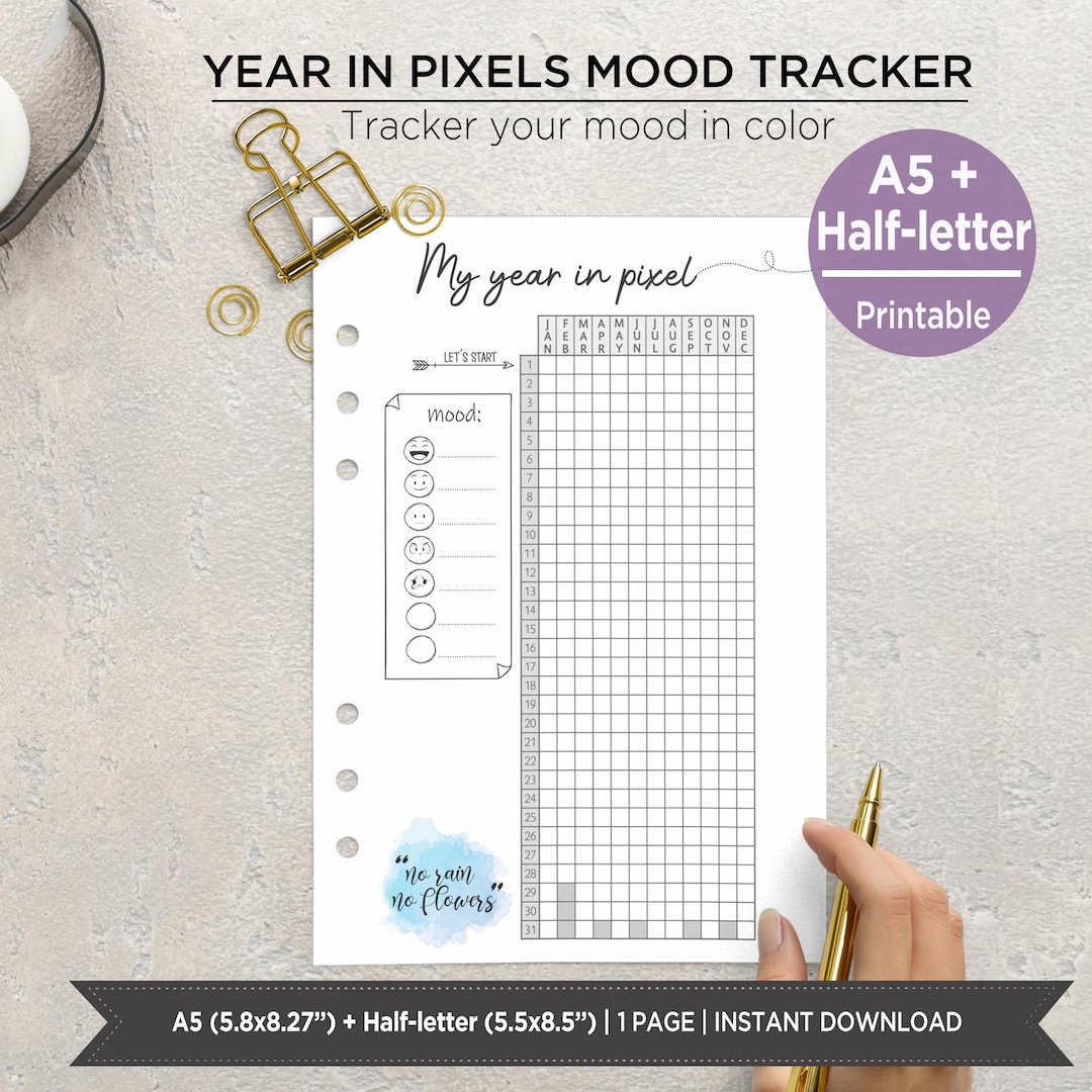 My Year in Pixels | Mood Tracker Printable | Mental Health Journal ...