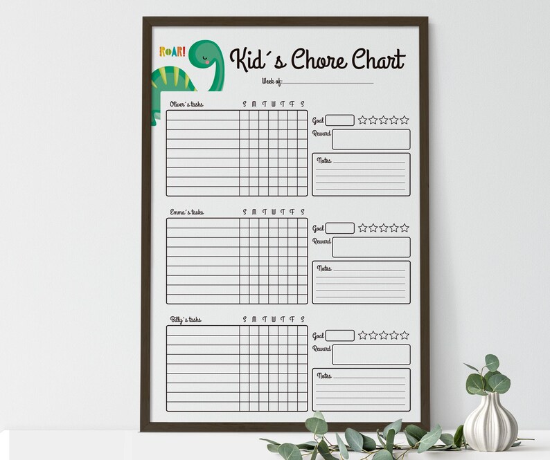 Kids Chore Chart Portrait Printable, Dinosaur Draw | Funny Behavior ...