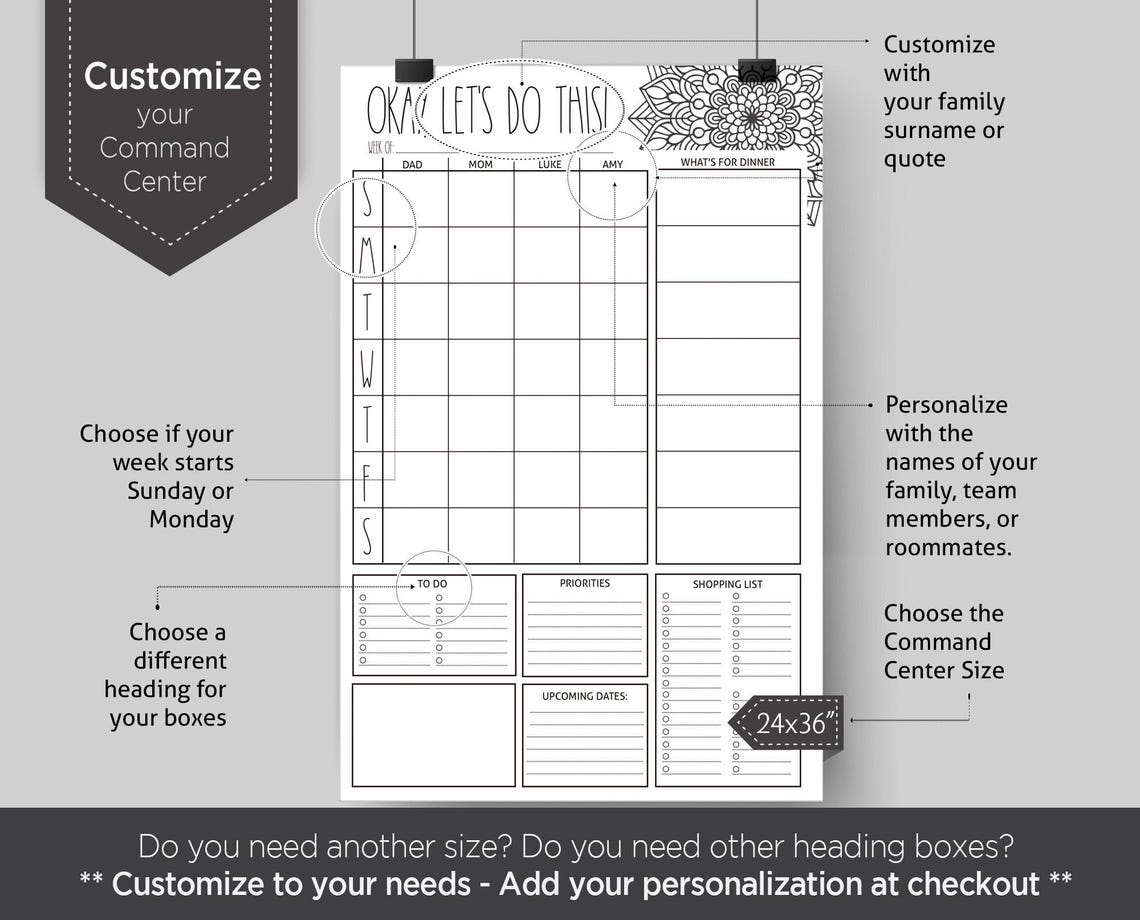 Family Weekly Organizer Printable, Family Weekly Schedule, Custom Wall ...